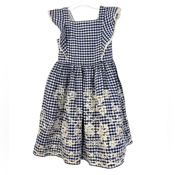 Laura Ashley | Dresses | Laura Ashley Blue Gingham Ruffle Sleeve Fit ...